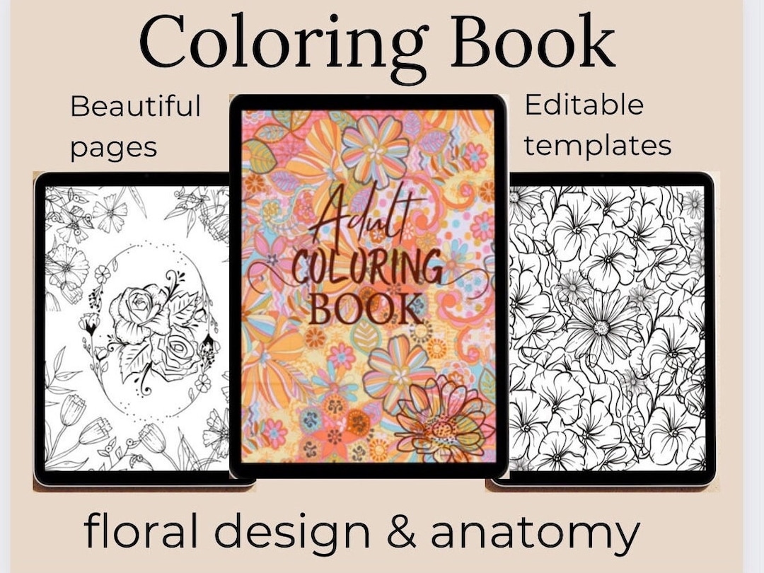 Adult Coloring Book Digital Coloring Pages Floral Digital Coloring Book ...