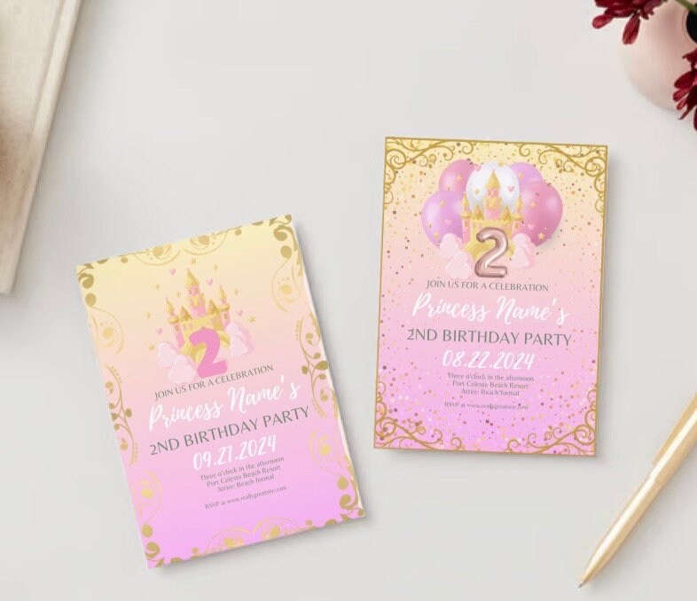 Princess Birthday Invitations Flyers Digital Template Princess Birthday ...