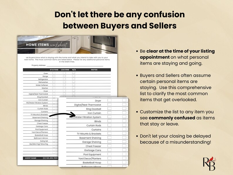 Seller Home Items Worksheet, Seller Pre-listing Checklist, Seller ...