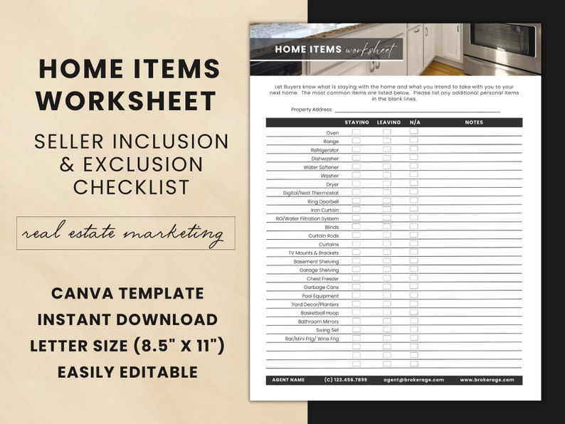 Seller Home Items Worksheet, Seller Pre-listing Checklist, Seller ...