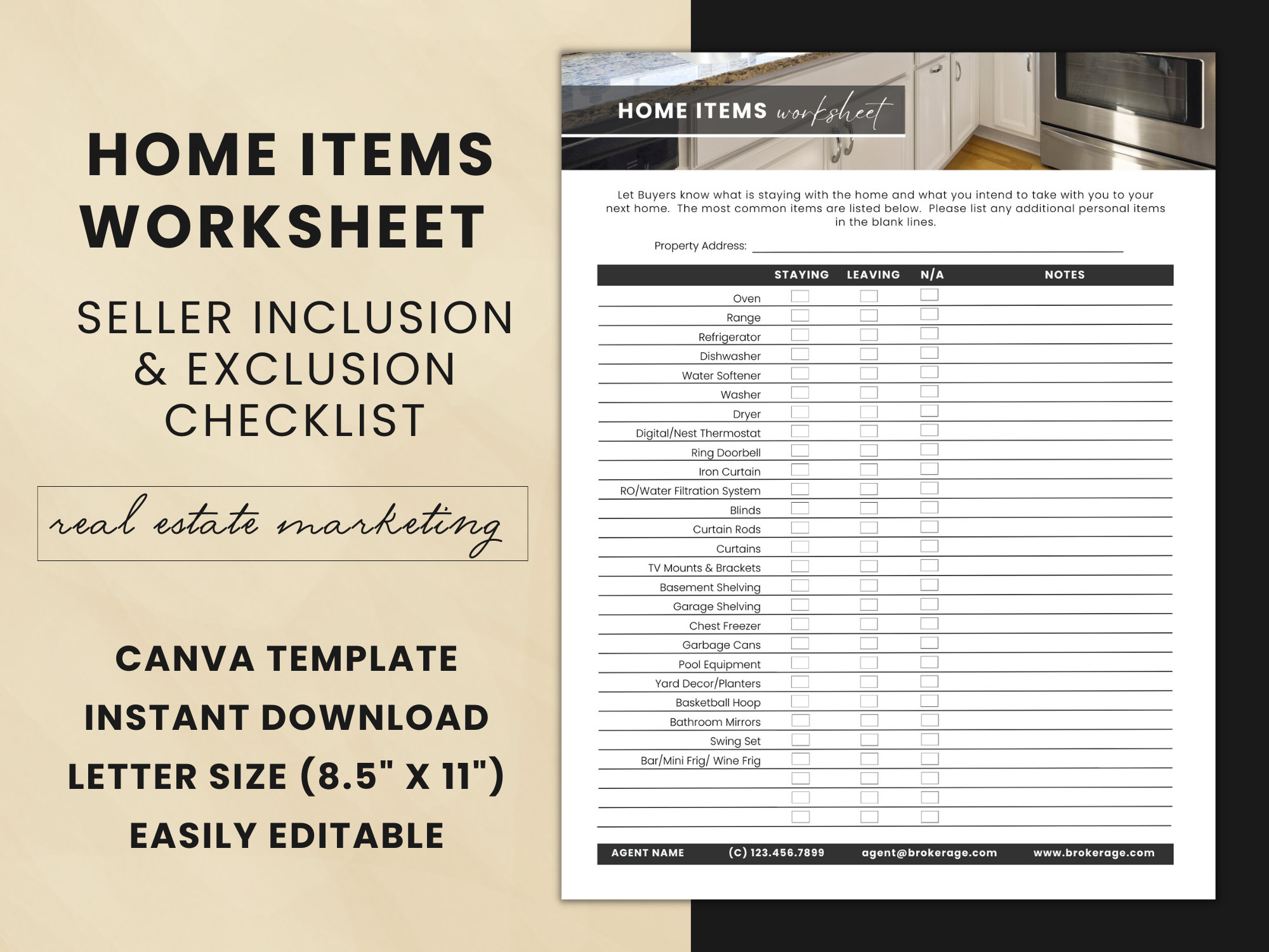 Seller Home Items Worksheet, Seller Pre-listing Checklist, Seller ...