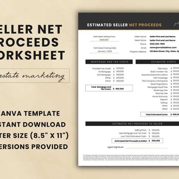 Net Proceeds Worksheet - Etsy