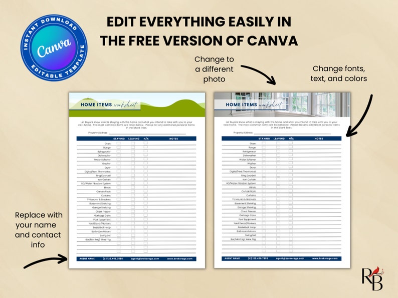 Seller Home Items Worksheet, Seller Pre-listing Checklist, Seller ...