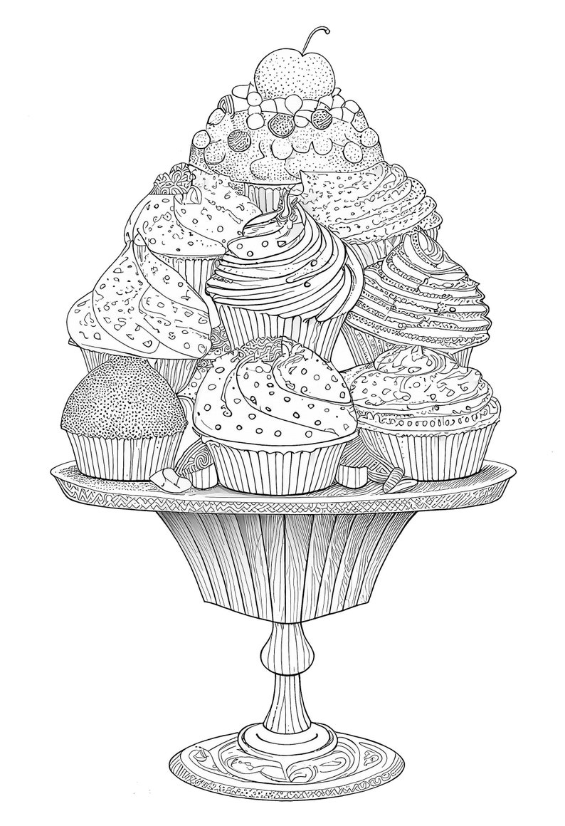 30 Printable Desserts & Pastries Coloring Pages for Adults and - Etsy