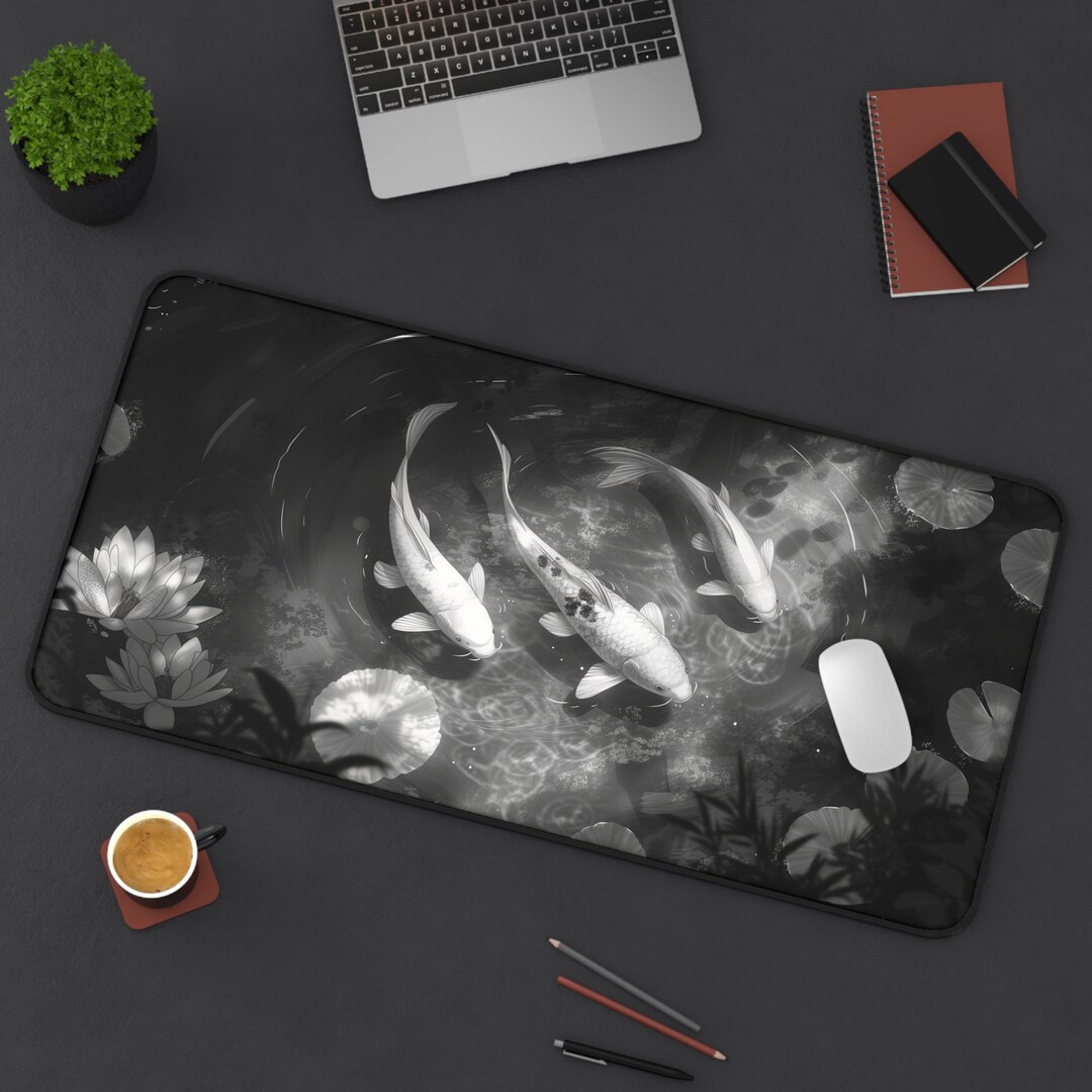 Desk Mat Black and White Koi Fish Pond - Etsy