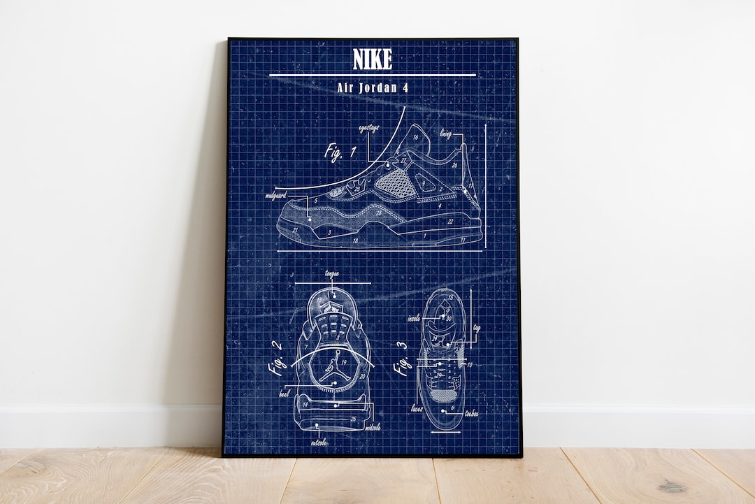 Nike Air Jordan 4 Blueprint Design Poster | Sneaker Wall Art ...