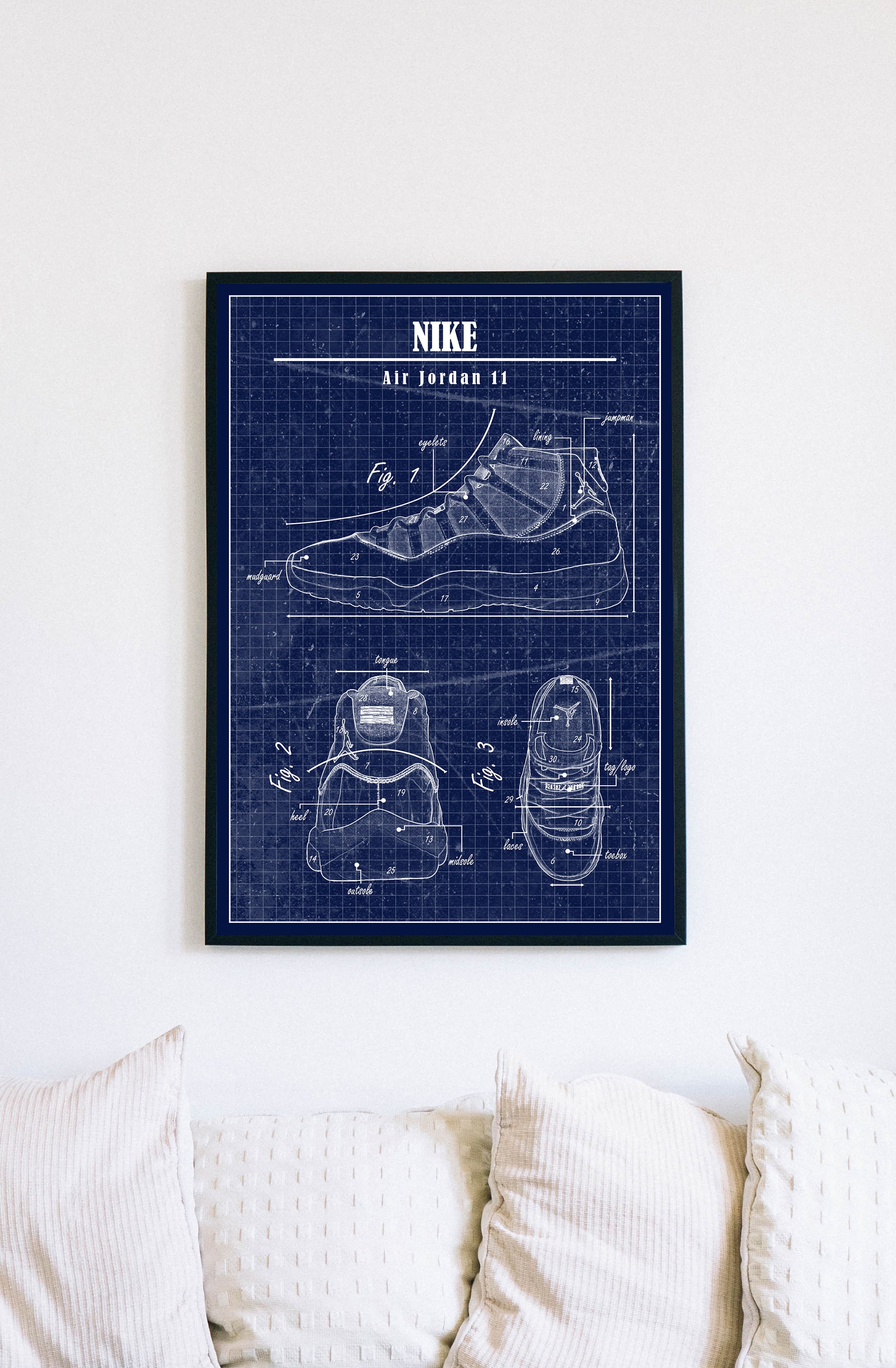 Nike Air Jordan 11 Blueprint Design Poster | Sneaker Wall Art ...