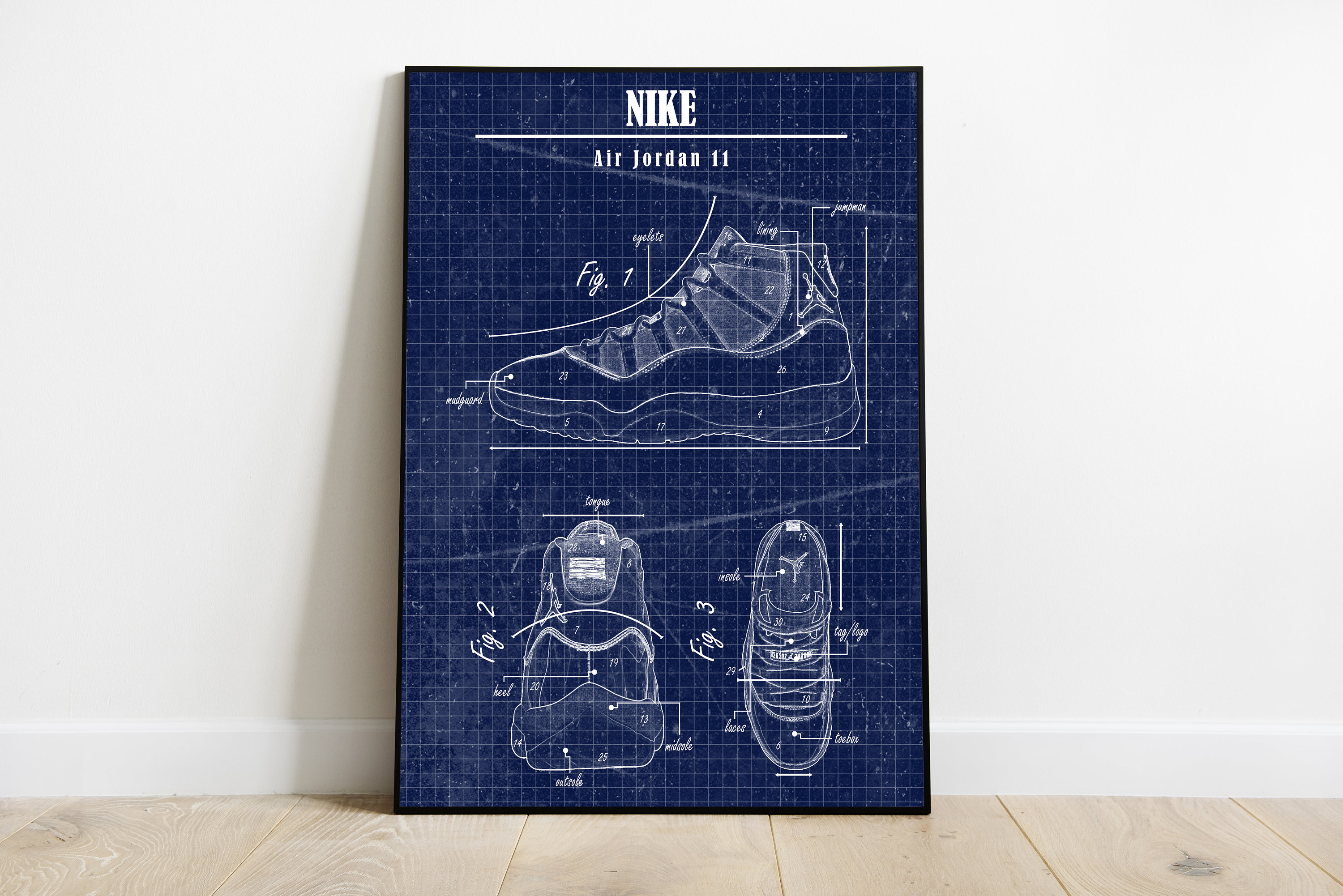 Nike Air Jordan 11 Blueprint Design Poster | Sneaker Wall Art ...