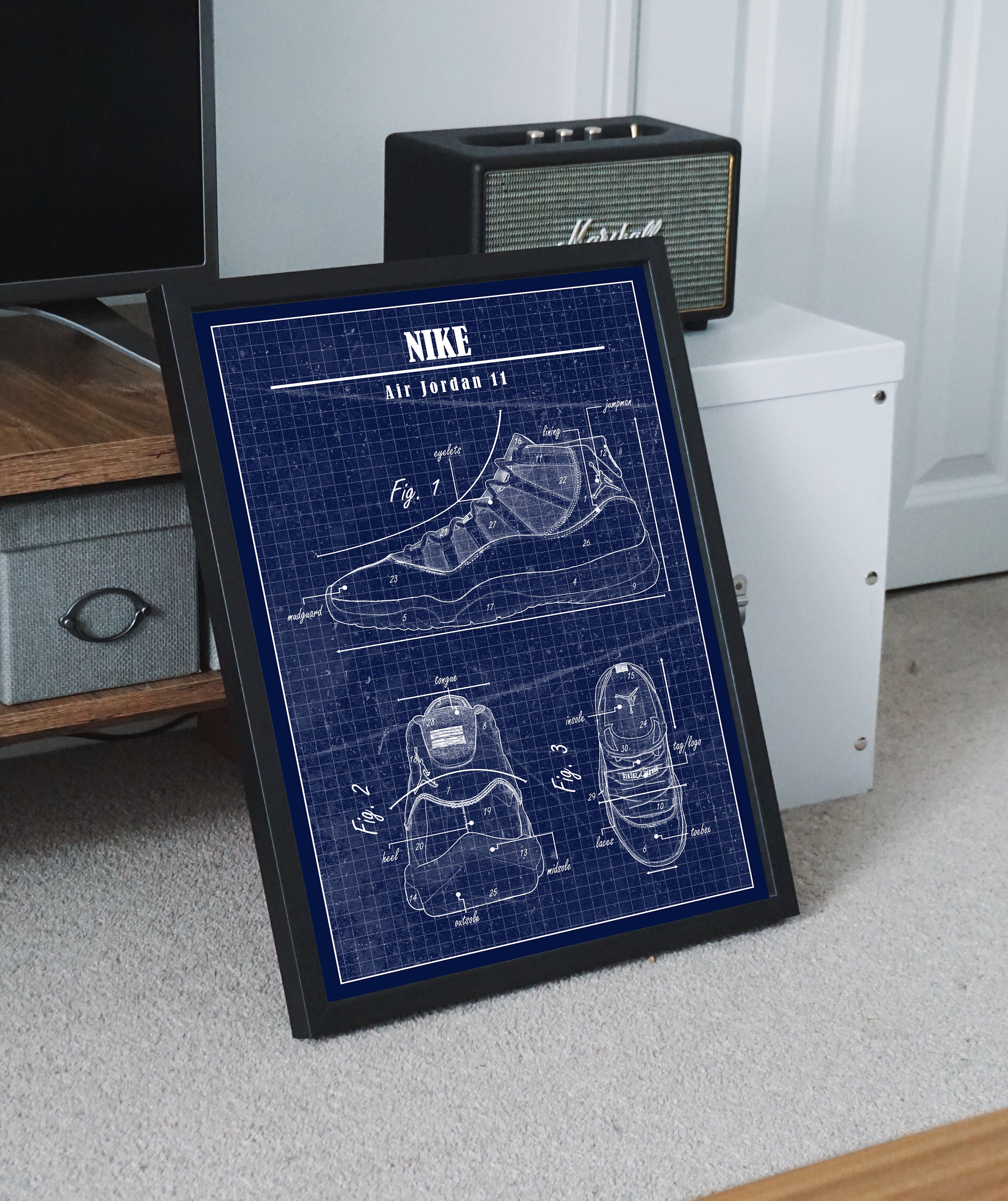Nike Air Jordan 11 Blueprint Design Poster | Sneaker Wall Art ...