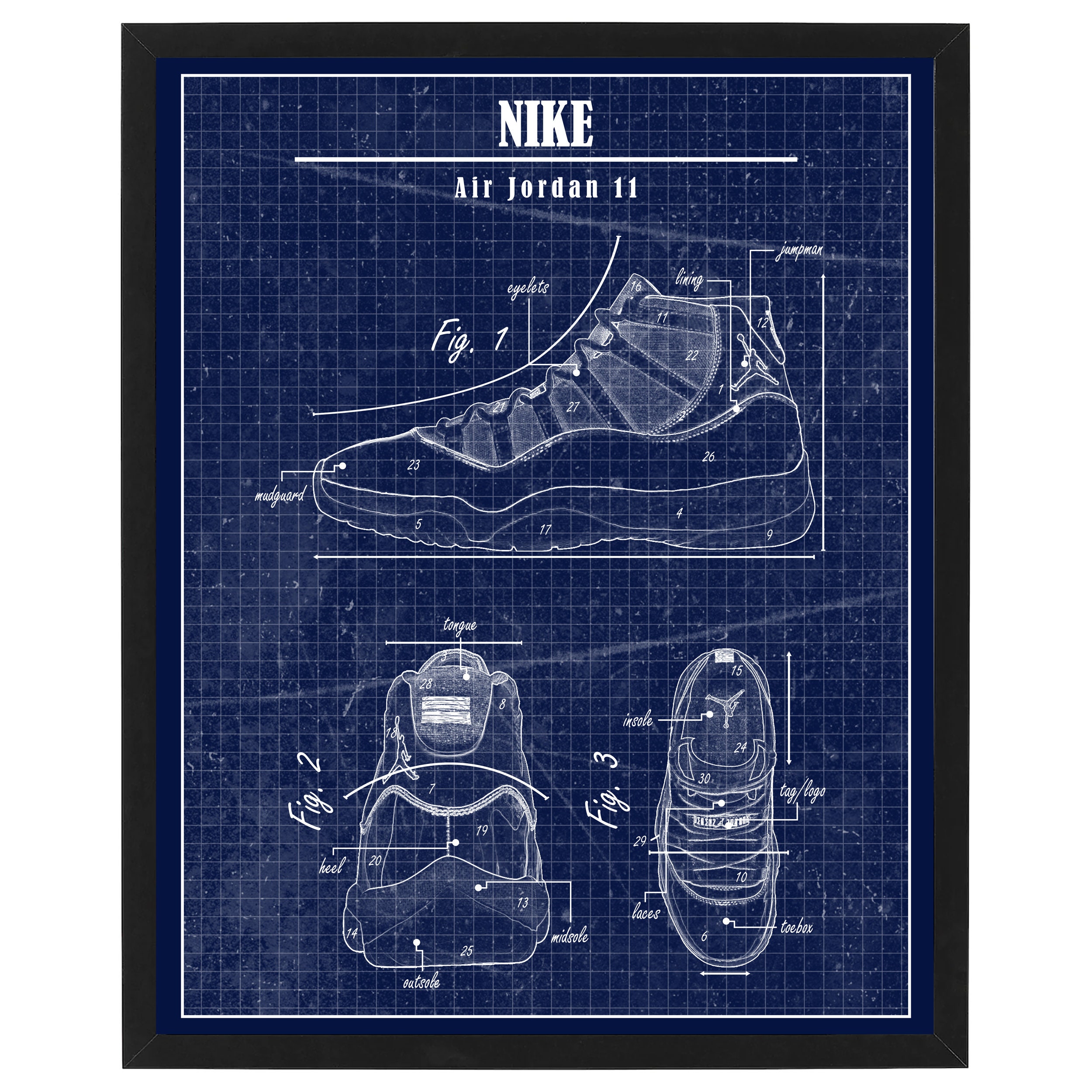 Nike Air Jordan 11 Blueprint Design Poster | Sneaker Wall Art ...