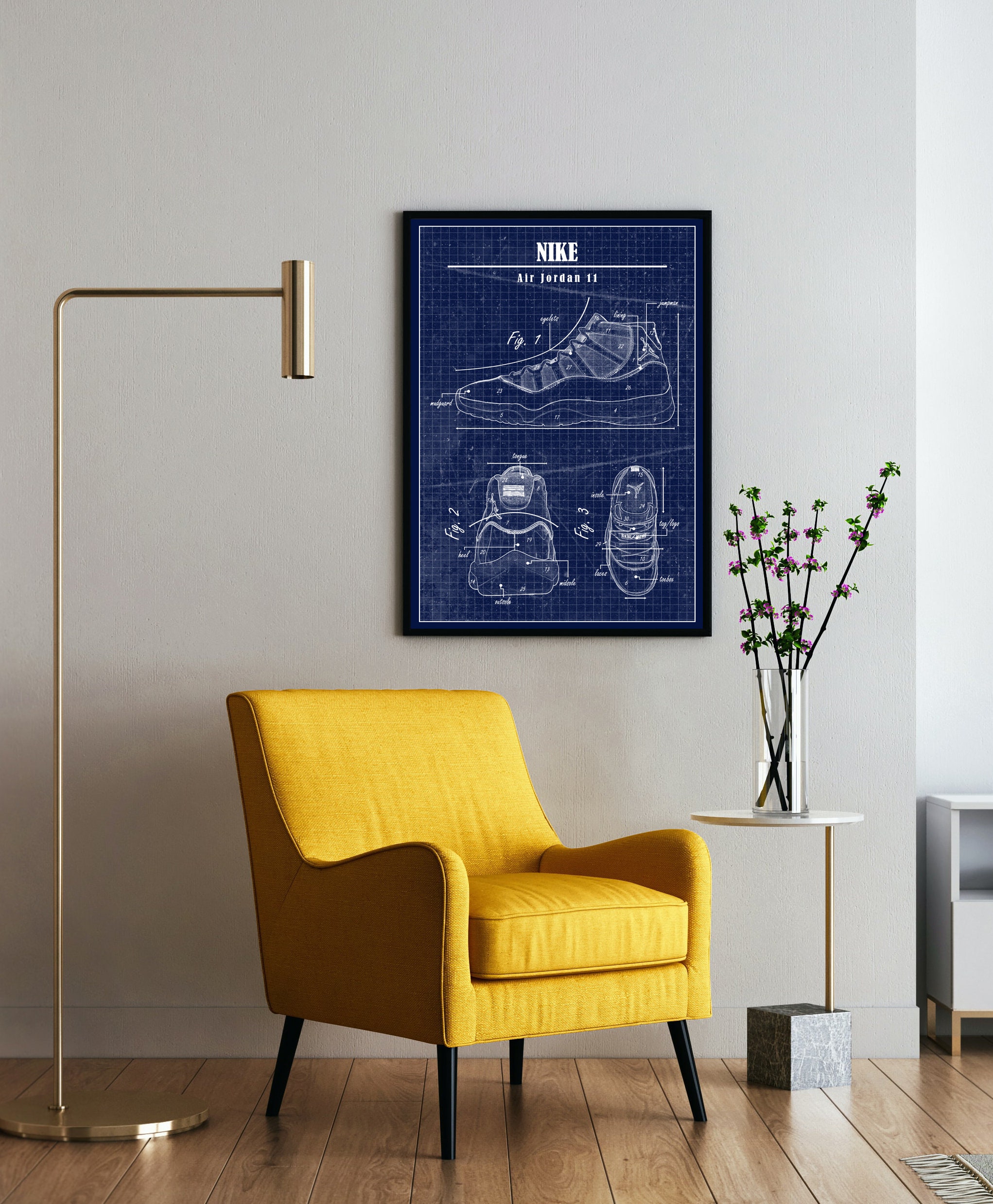 Nike Air Jordan 11 Blueprint Design Poster | Sneaker Wall Art ...