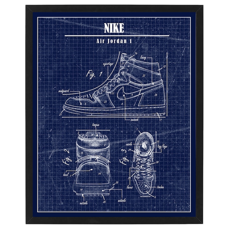Nike Air Jordan 1 Blueprint Design Poster Sneaker Wall Art - Etsy