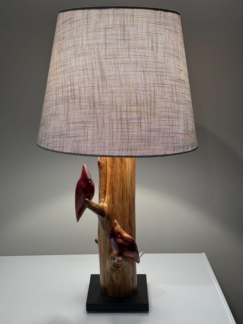 Cedar Cardinals Desk Lamp: Hand-carved Rustic Elegance - Etsy