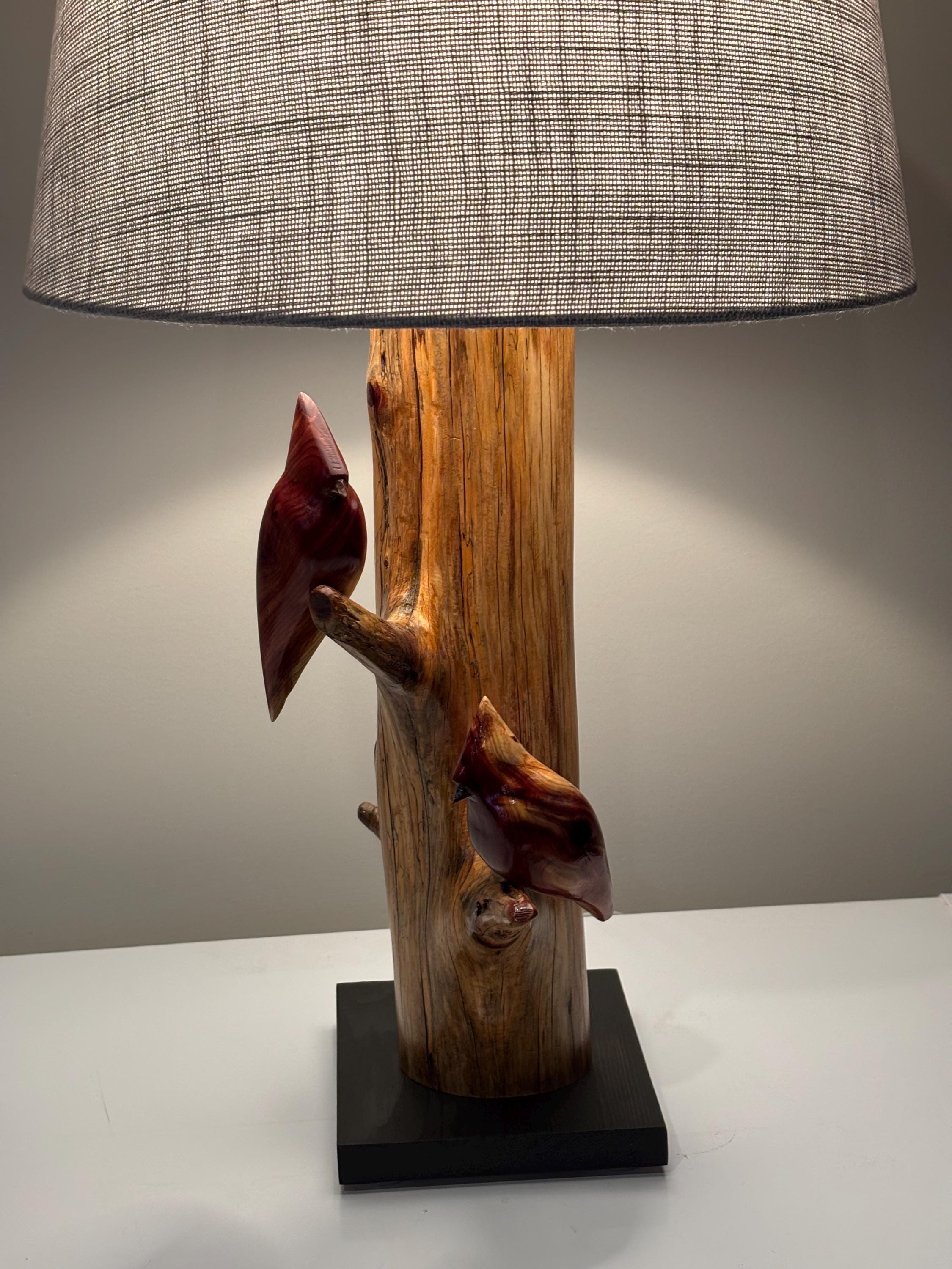 Cedar Cardinals Desk Lamp: Hand-carved Rustic Elegance - Etsy