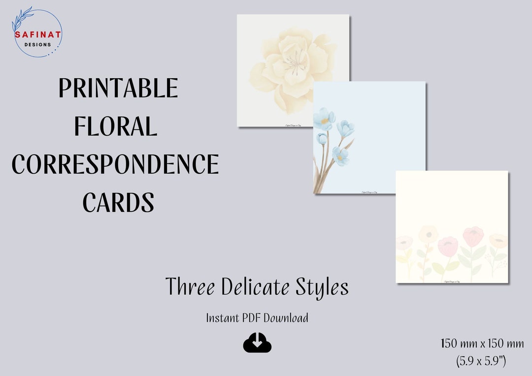 Floral Inspired Square Printable Correspondence Cards | Three Styles ...