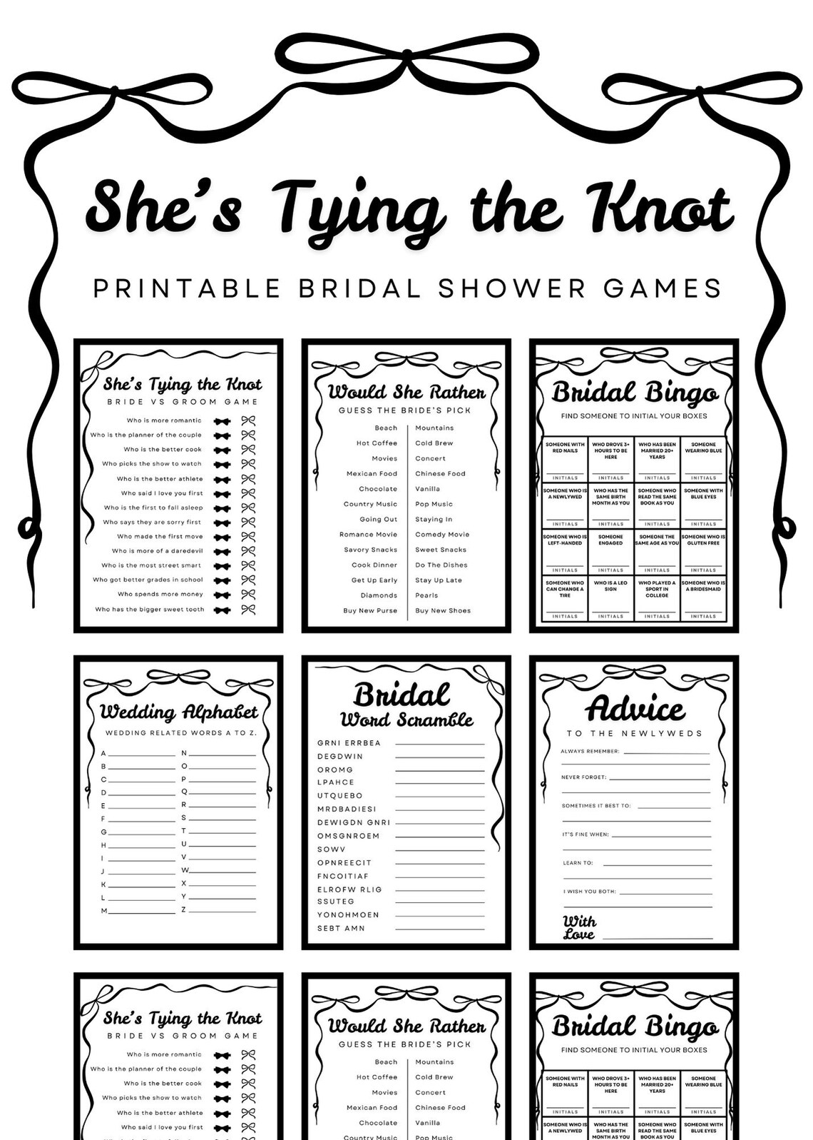 Bridal Shower Printable Games - She's Tying the Knot Theme - Etsy