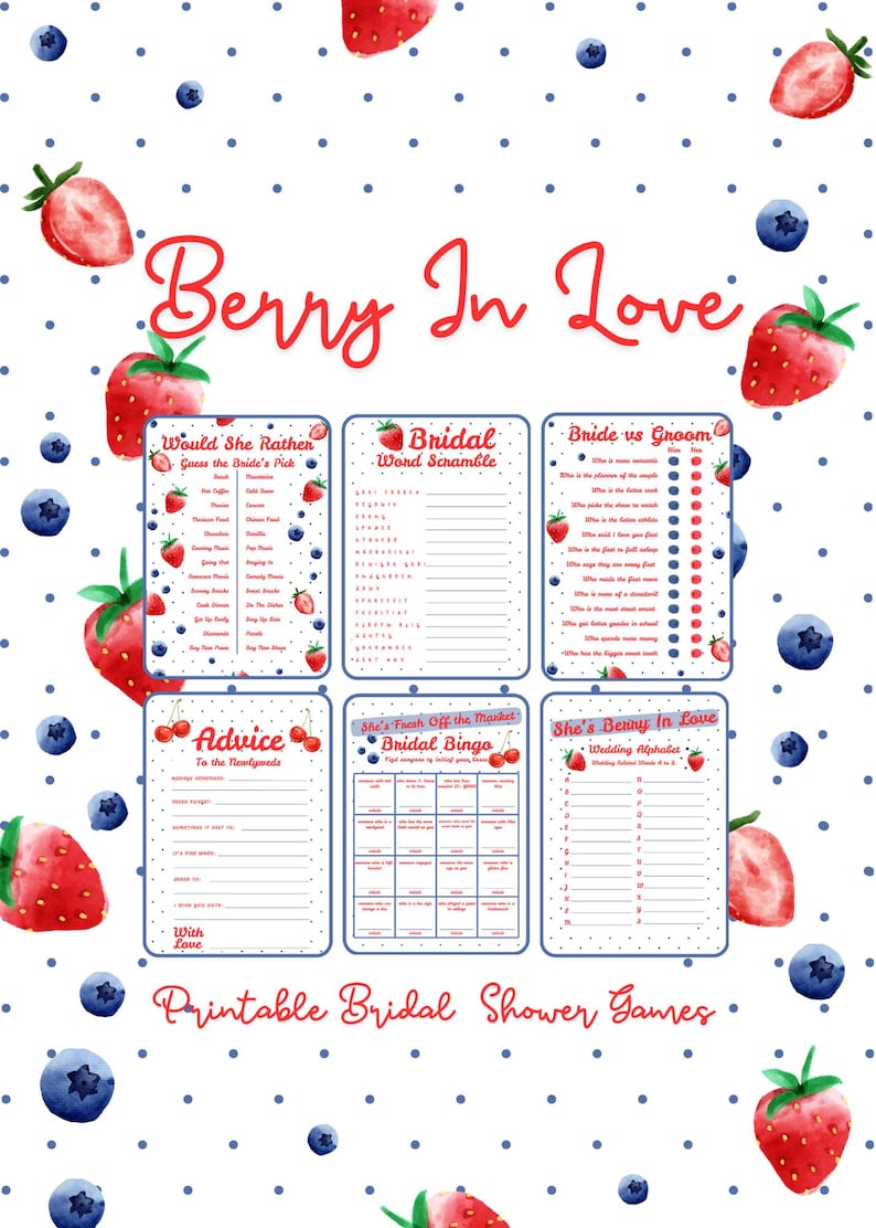 Bridal Shower Printable Games - Berry in Love Theme - Etsy