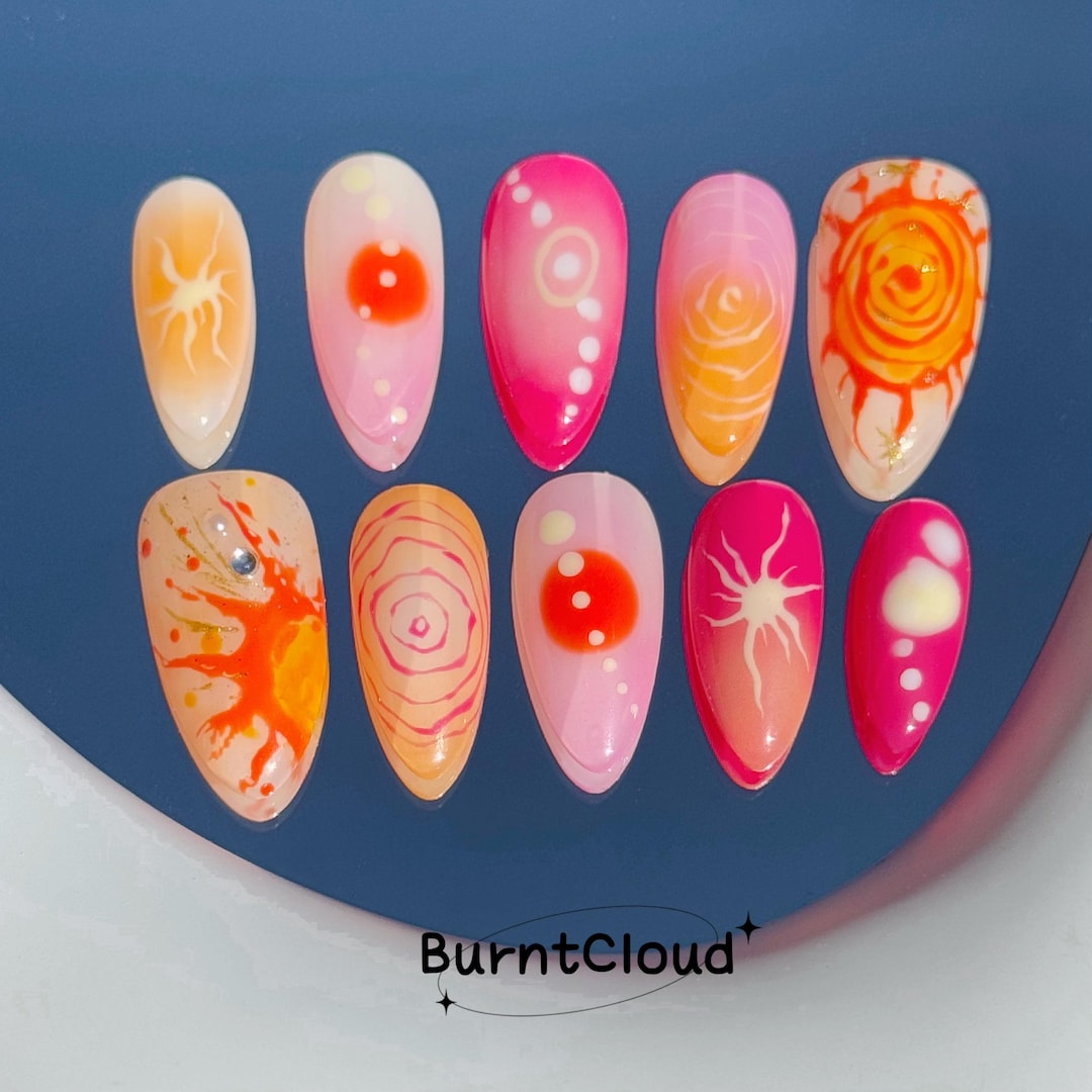 246 "golden Sun" Press on Nails: Summer, Vibrant, Freestyle, Swirls ...