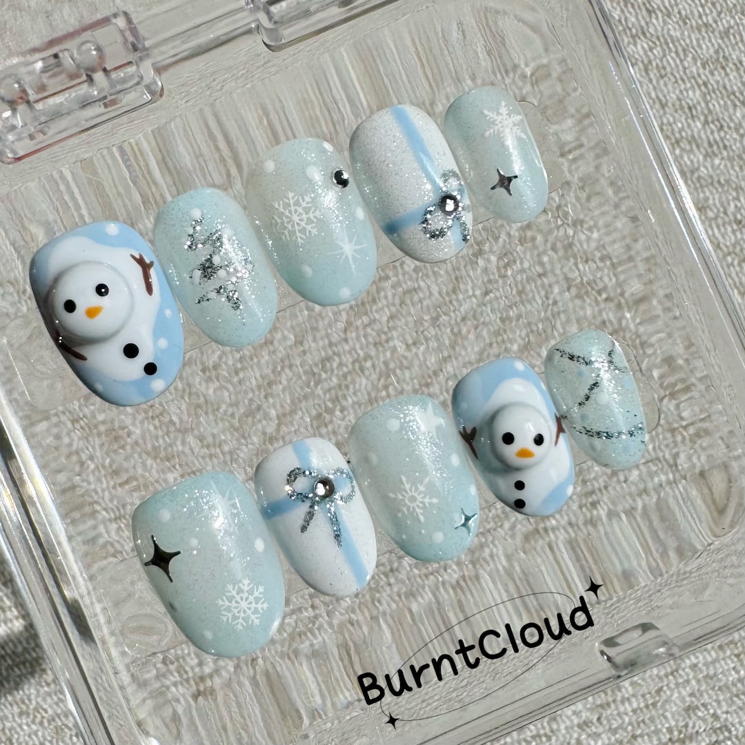 211 "snowman" Cute 3D Snowman Christmas Winter Snow Press on Nails ...