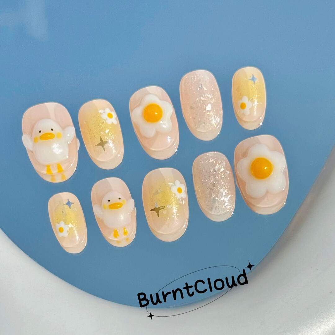 206 "quack Quack" Press on Nails: 3D Duck, Eggs, Cartoon, Custom Hand ...