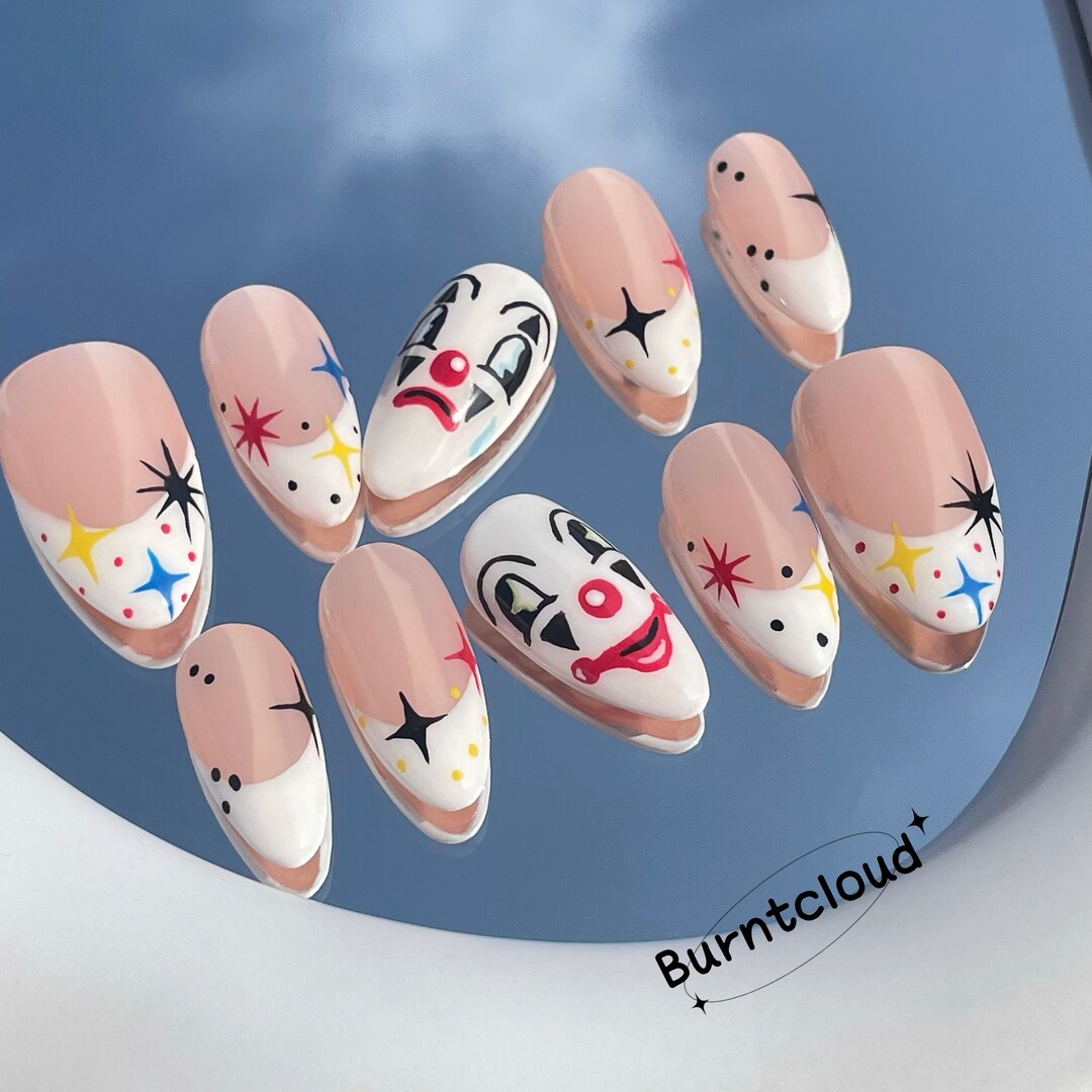 133 "as a Clown" Happy&sad Clowns Frenchtips Press on Nails | Custom ...