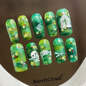261 "100 Years Later" Press on Nails: Poetic Graveyard, 3D Skull ...