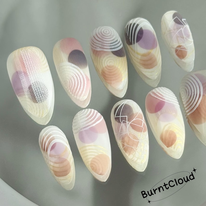 350 "geometry Art" Press on Nails: Abstract, Freestyle, Modern Dots ...