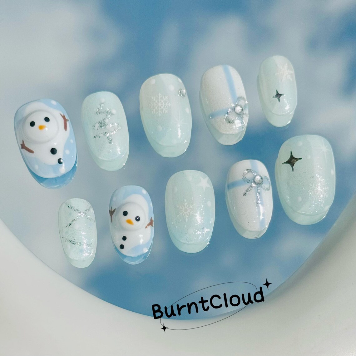 211 "snowman" Cute 3D Snowman Christmas Winter Snow Press on Nails ...