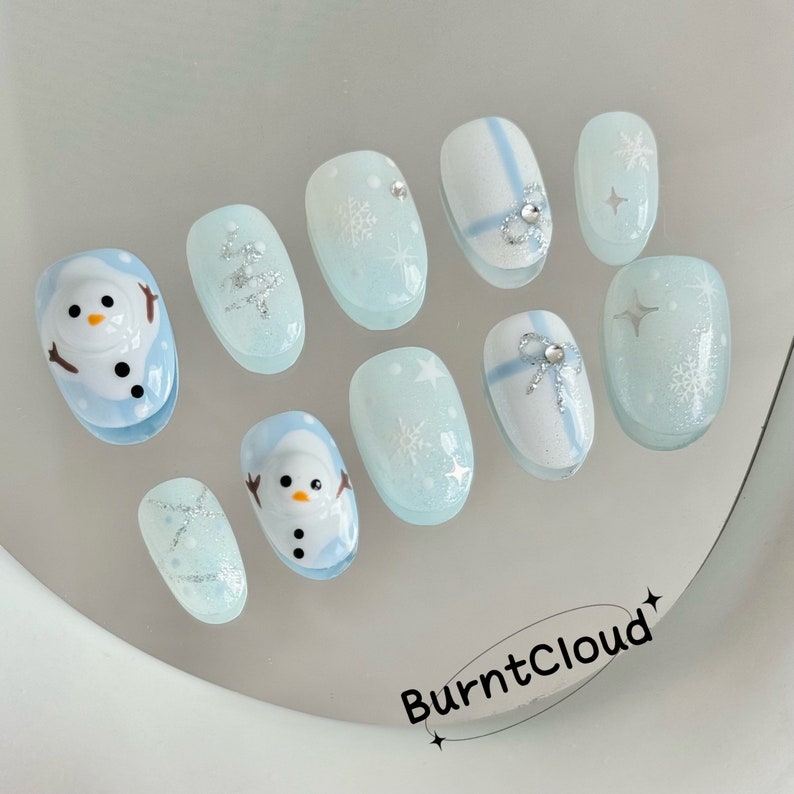 211 "snowman" Cute 3D Snowman Christmas Winter Snow Press on Nails ...
