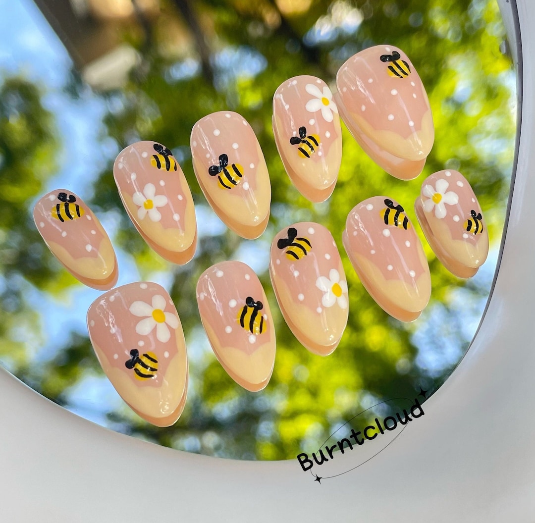 140 "honey and Bees" Kawaii Cute Honeybees Insects French Tips Press on ...