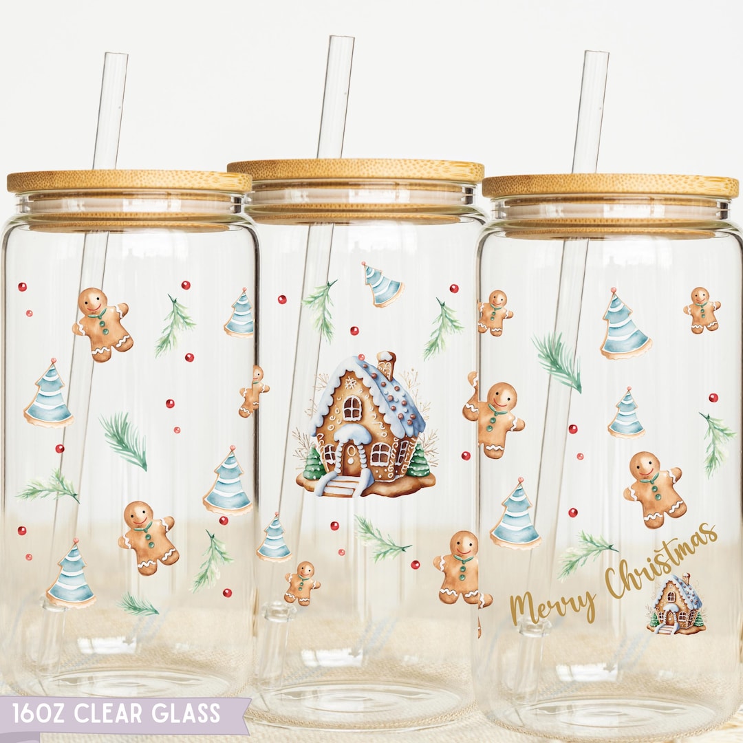 Gingerbread Glass Can Christmas Cup, Christmas Coffee Glass ...
