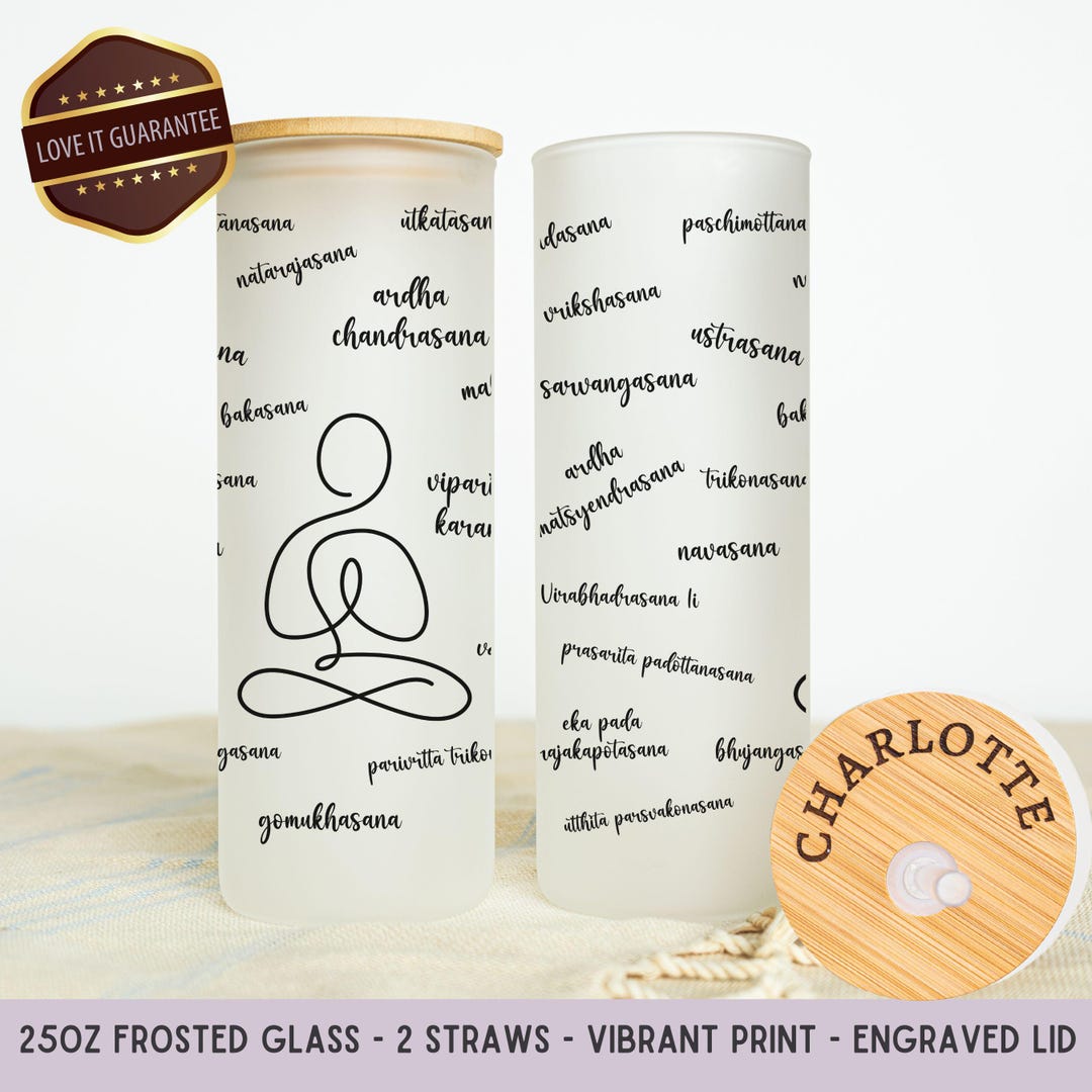 Yoga Poses in Sanskrit Iced Coffee Glass, Personalized Yoga Gifts, Yoga ...