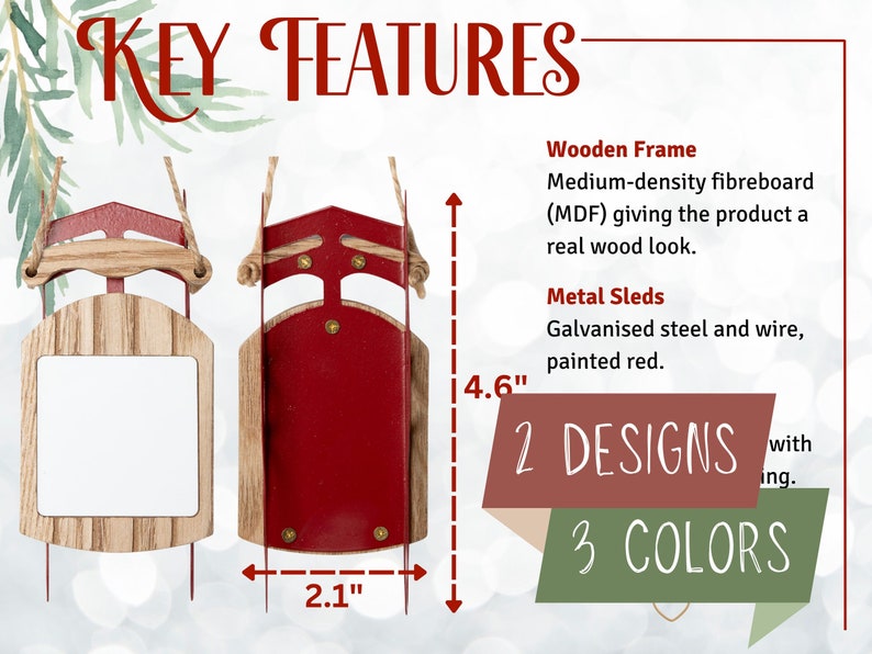 Sled Ornament Mockup, Sled Ornament Size and Features, Sled Ornament ...