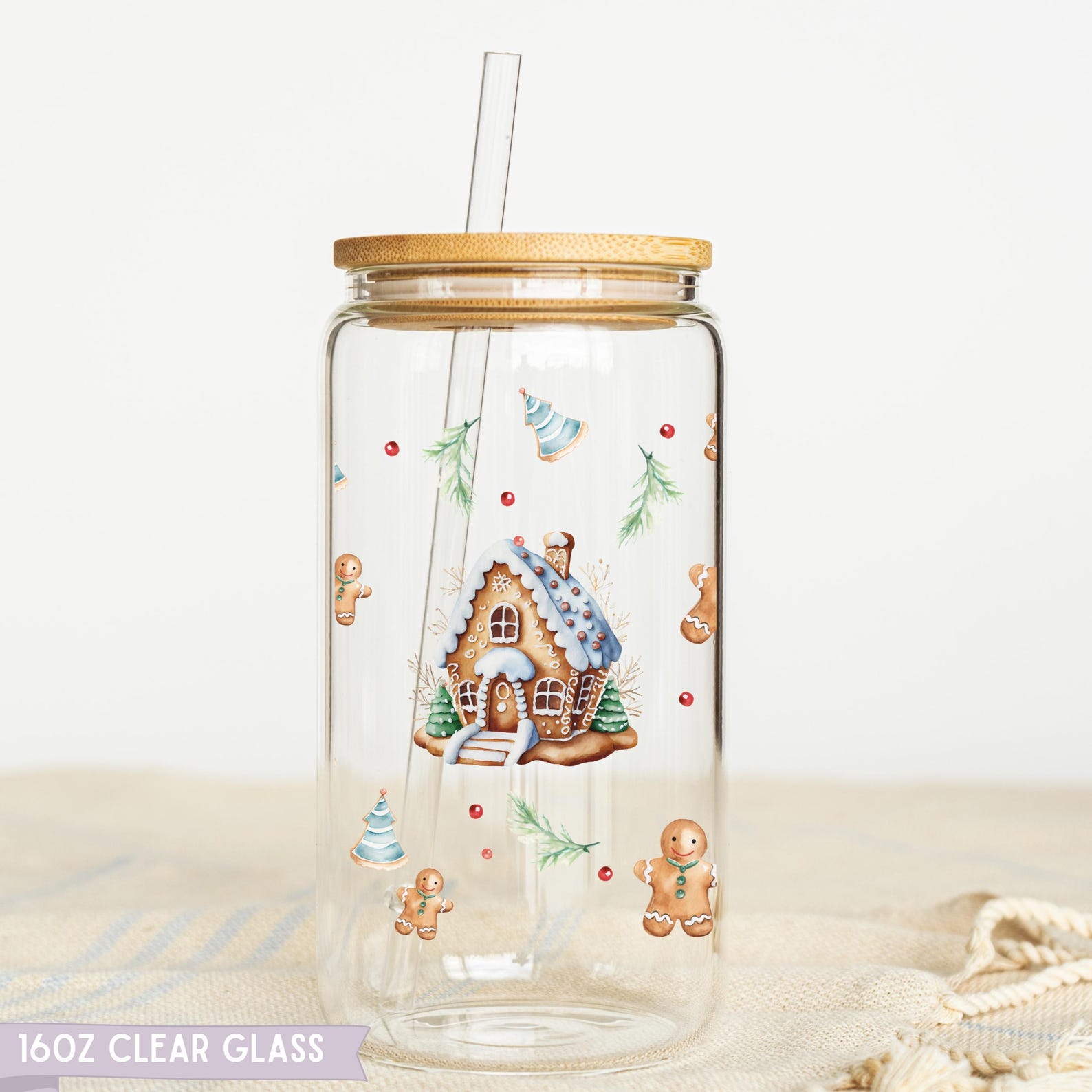 Gingerbread Glass Can Christmas Cup, Christmas Coffee Glass ...
