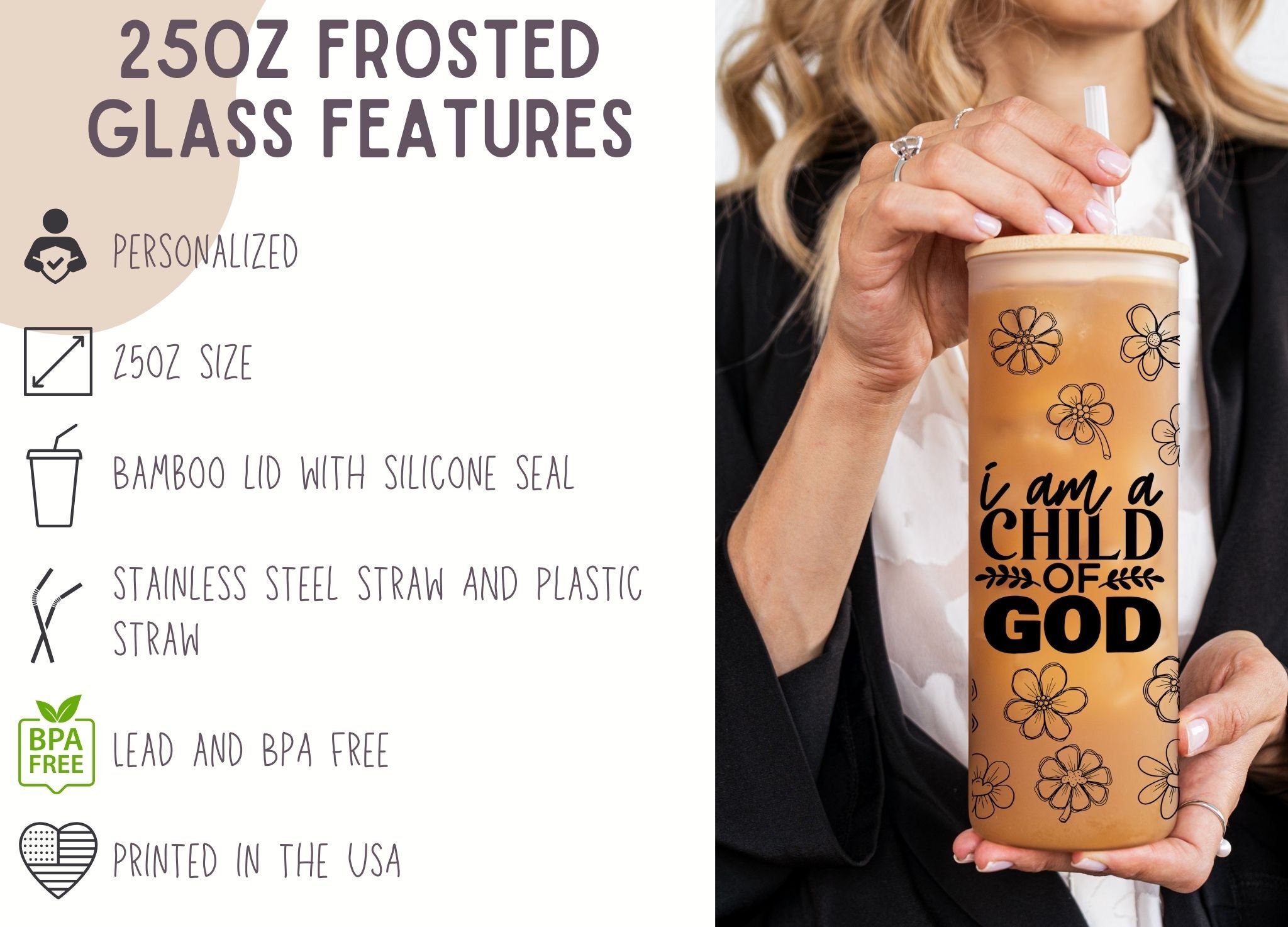 I Am A Child of God Libbey Glass, Affirmation Iced Coffee Cup, Bible ...