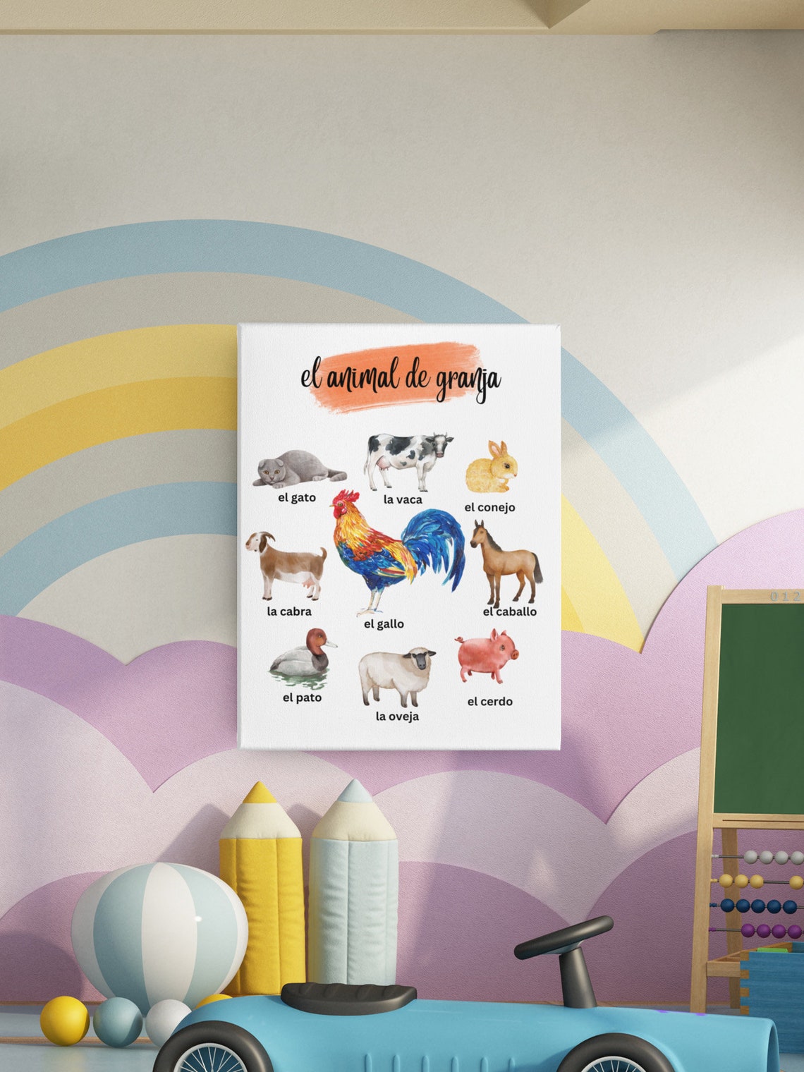 Farm Animals Printables, Watercolor Animals, Spanish Education Toy Room ...