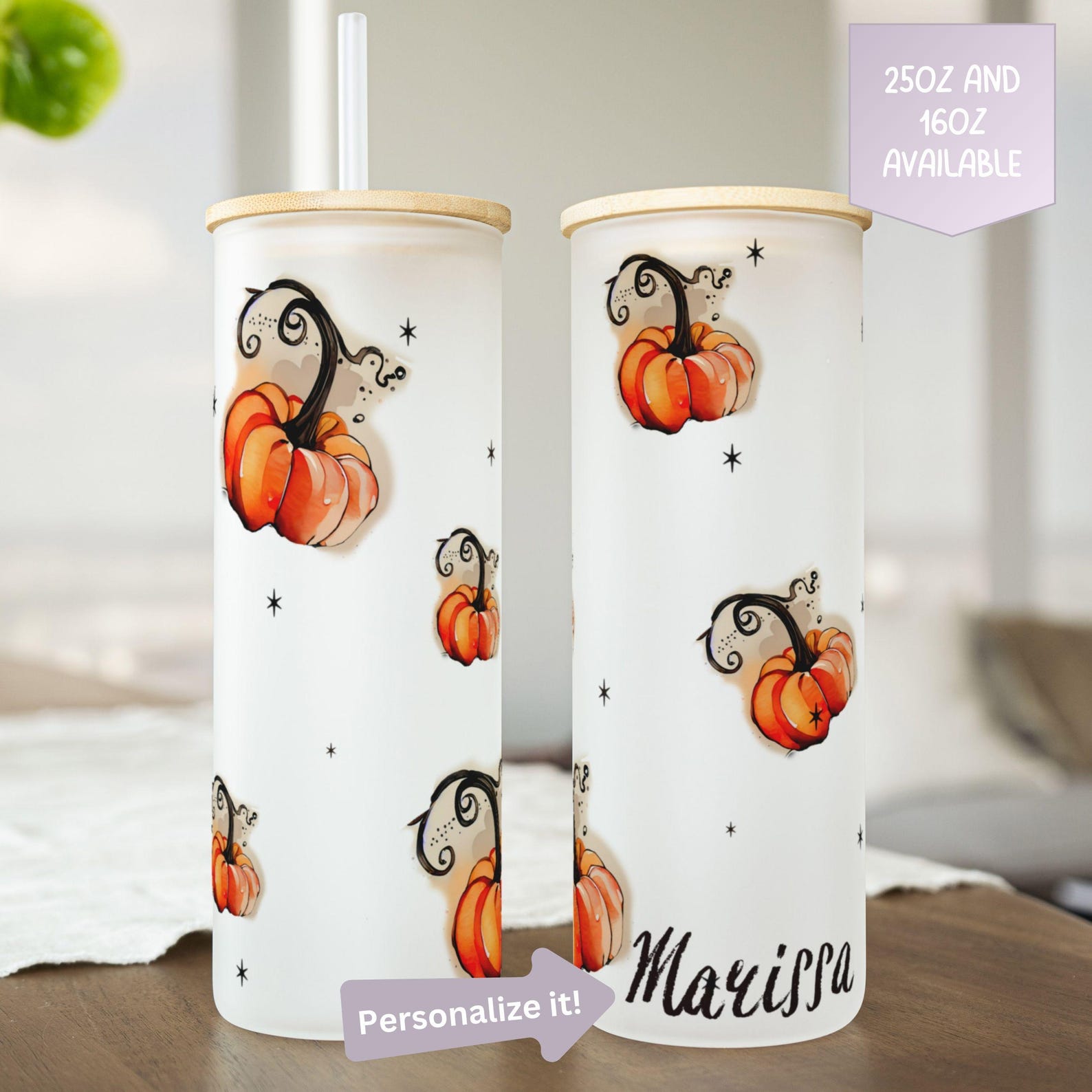 Personalized Pumpkin Fall Iced Coffee Glass Cup, Pumpkin Vibes Glass ...