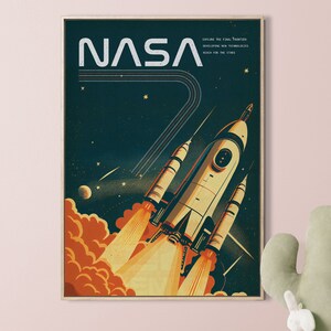 NASA Inspired Retro Space Rocket Poster - Printable Wall Art, Digital ...