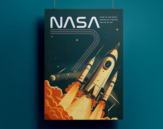 NASA Inspired Retro Space Rocket Poster - Printable Wall Art, Digital ...