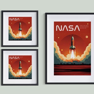 NASA Inspired Retro Space Rocket Poster - Printable Wall Art, Digital ...