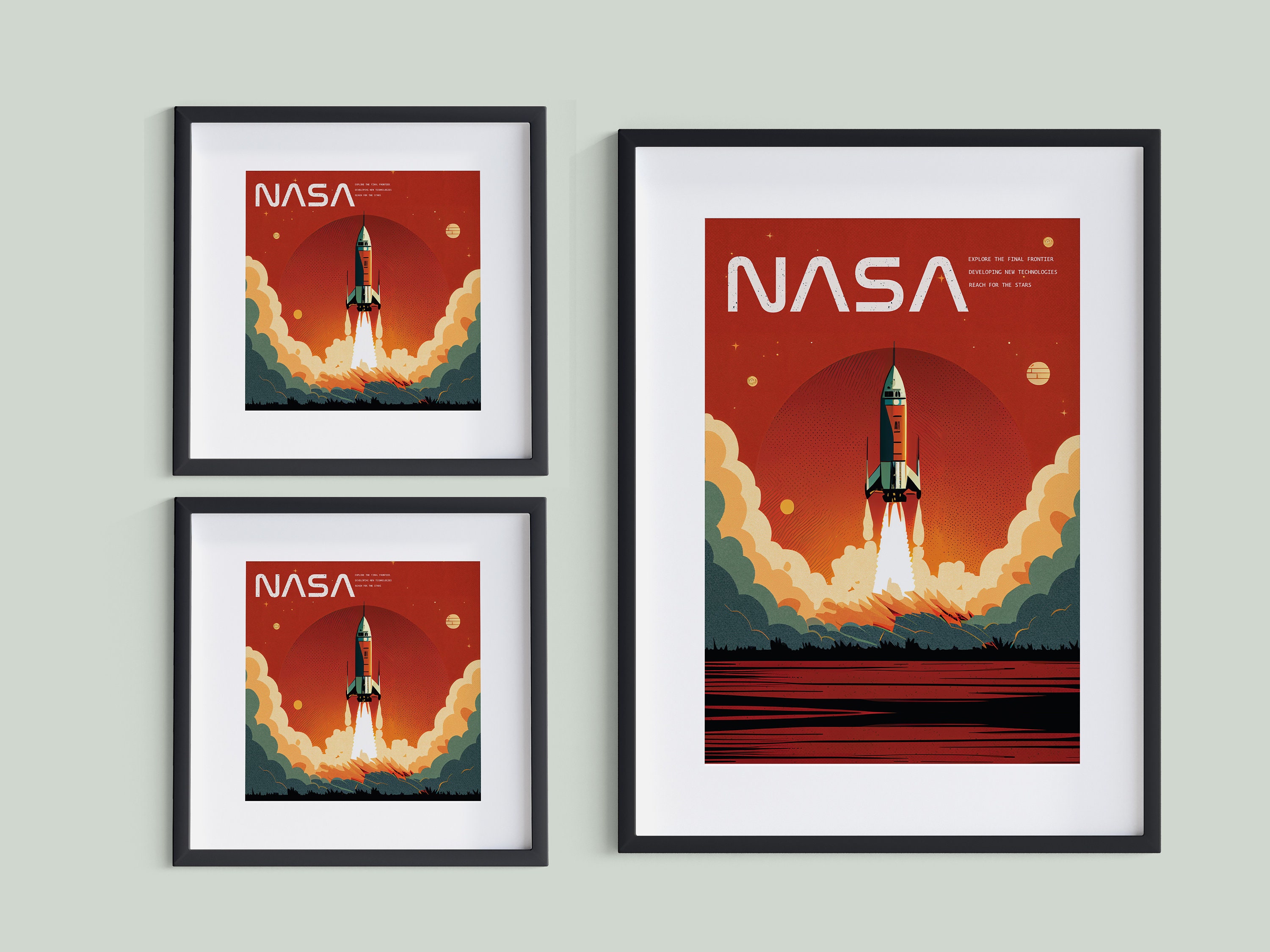 NASA Inspired Retro Space Rocket Poster Printable Wall Art - Etsy