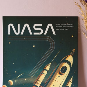 NASA Inspired Retro Space Rocket Poster - Printable Wall Art, Digital ...