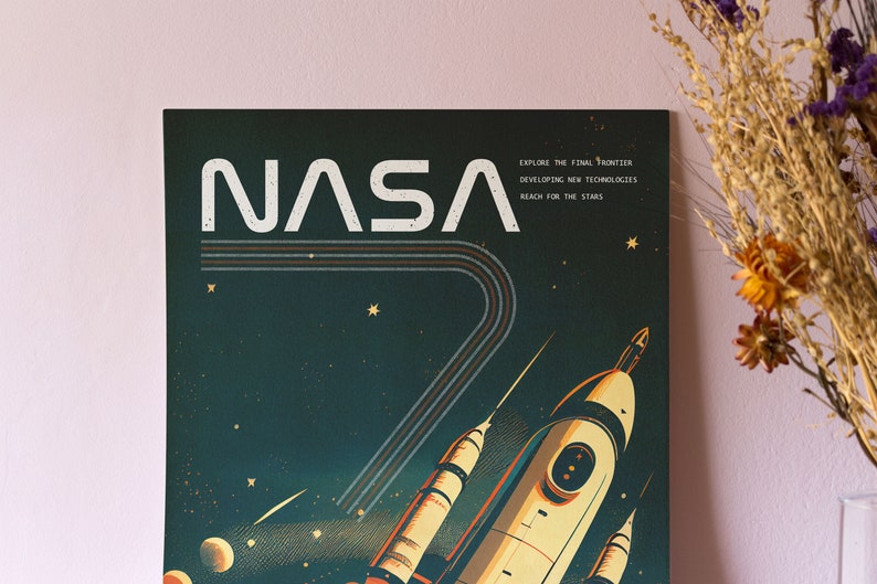 NASA Inspired Retro Space Rocket Poster Printable Wall Art - Etsy