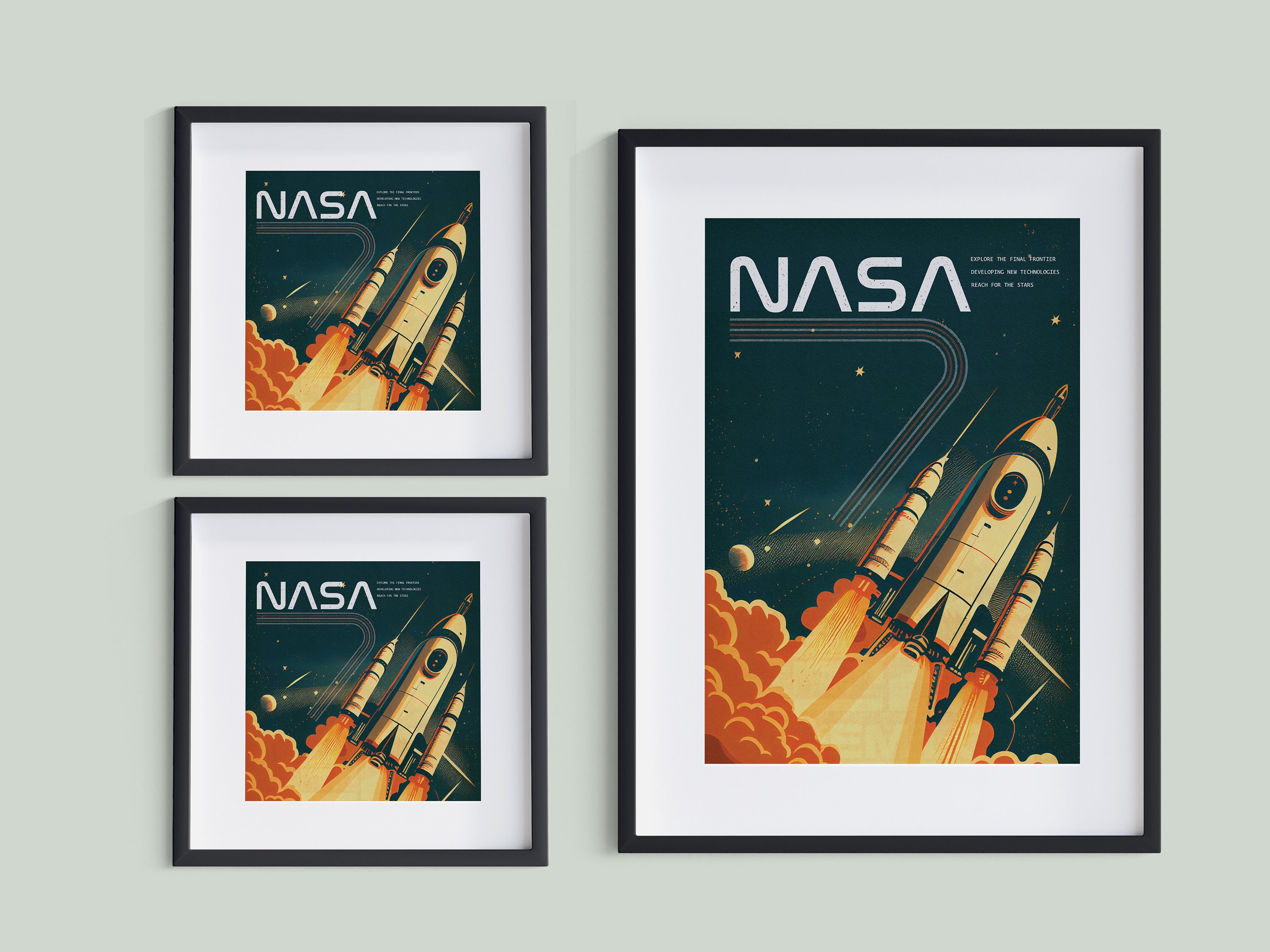 NASA Inspired Retro Space Rocket Poster Printable Wall Art - Etsy