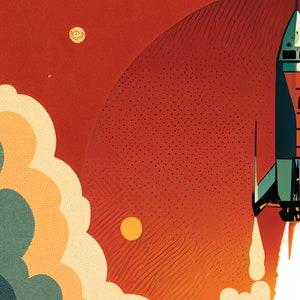 NASA Inspired Retro Space Rocket Poster - Printable Wall Art, Digital ...