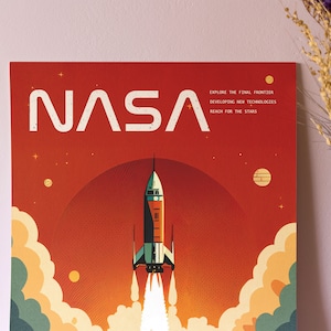 NASA Inspired Retro Space Rocket Poster - Printable Wall Art, Digital ...