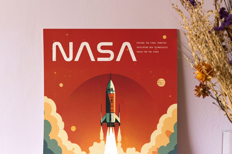 NASA Inspired Retro Space Rocket Poster Printable Wall Art - Etsy