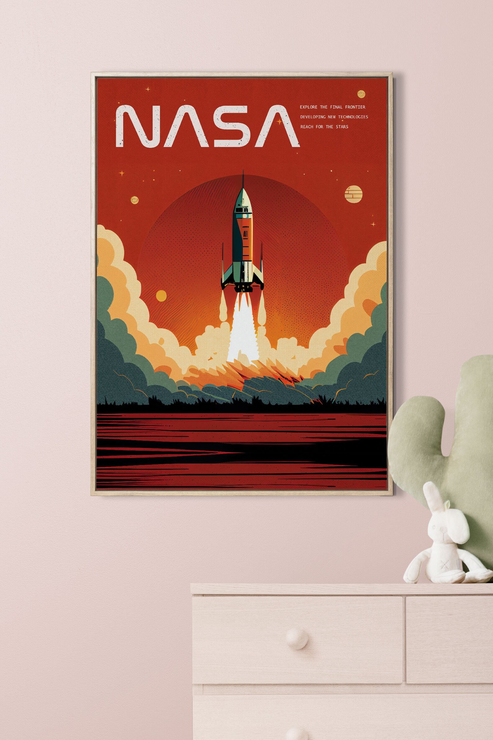 NASA Inspired Retro Space Rocket Poster Printable Wall Art - Etsy