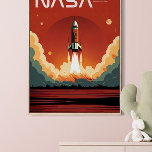 NASA Inspired Retro Space Rocket Poster - Printable Wall Art, Digital ...