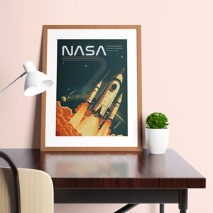 NASA Inspired Retro Space Rocket Poster - Printable Wall Art, Digital ...